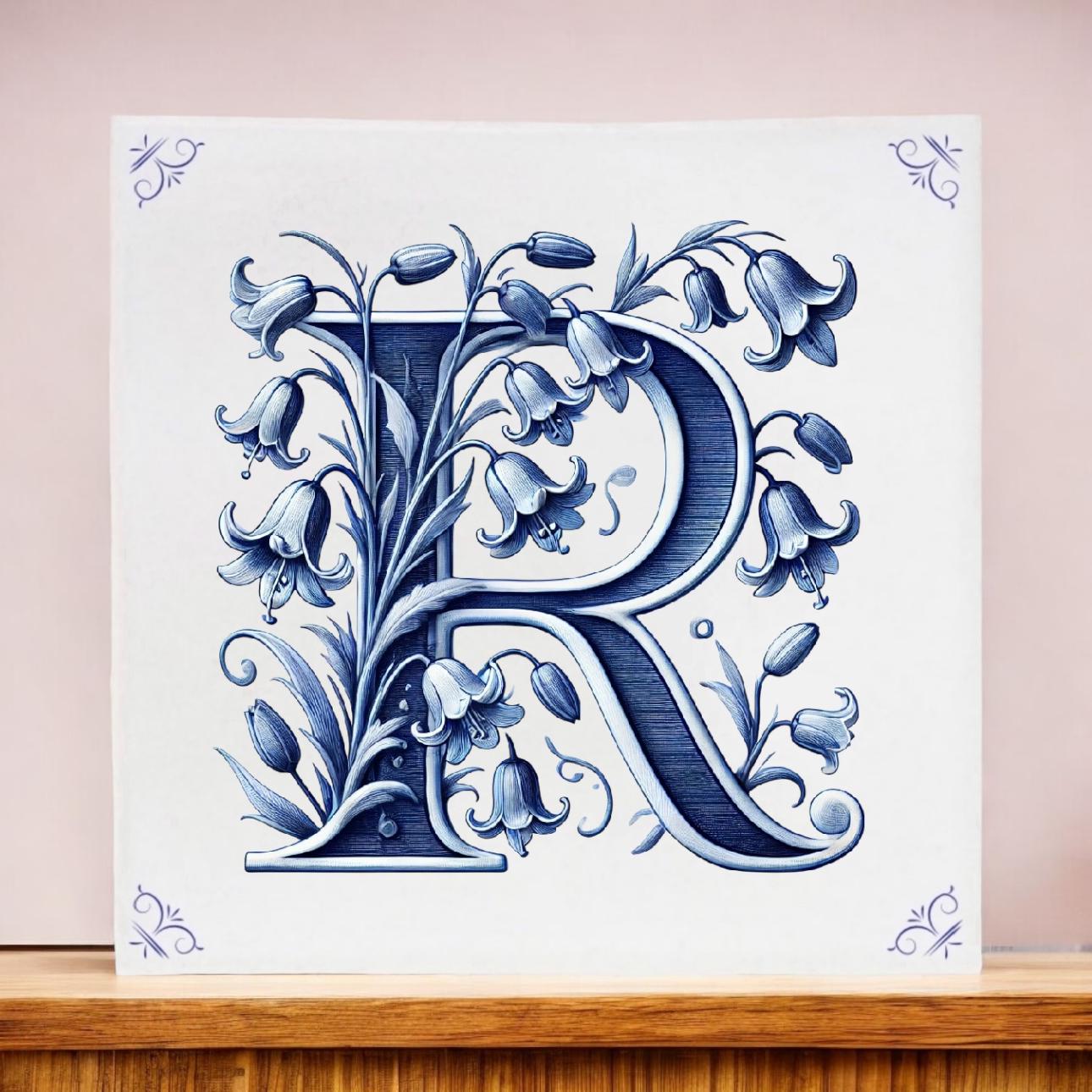 Alphabet, Initial R, Alphabet Tile, Tile, Delft Blue, Kitchen Tile ...