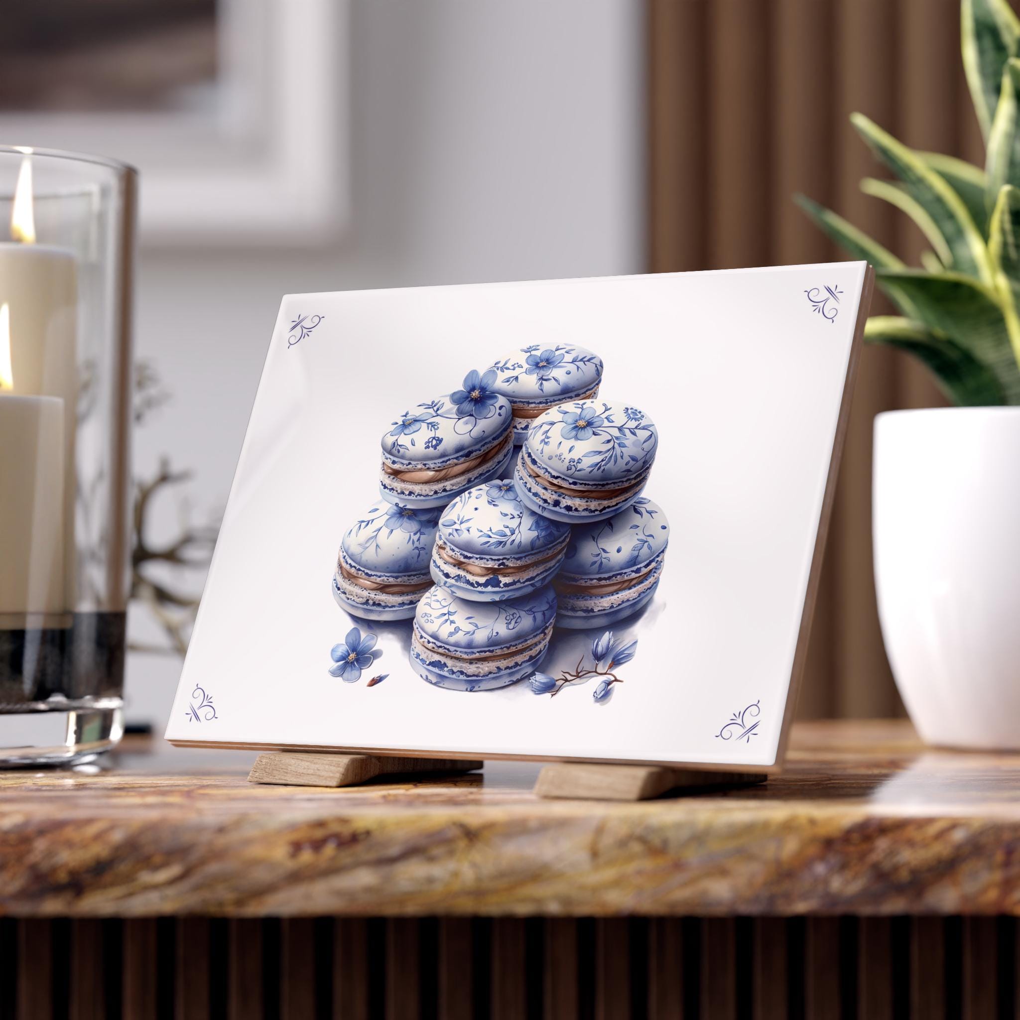 Macaron, Delft Blue, Ceramic Tile, Kitchen Decor, Gift for Cook ...