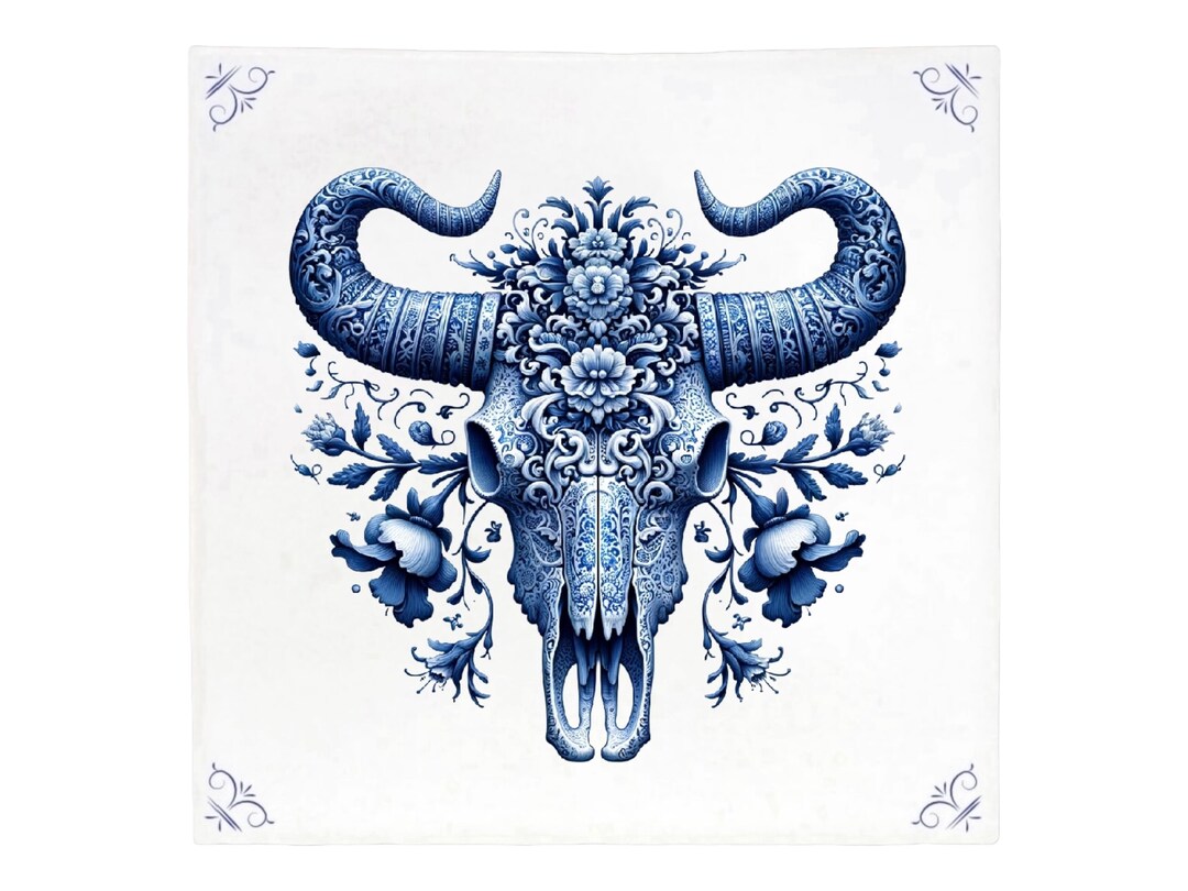 Cow Skull, Tile, Delft Blue, Delft Blue Tile, Cow, Skull, Kitchen ...
