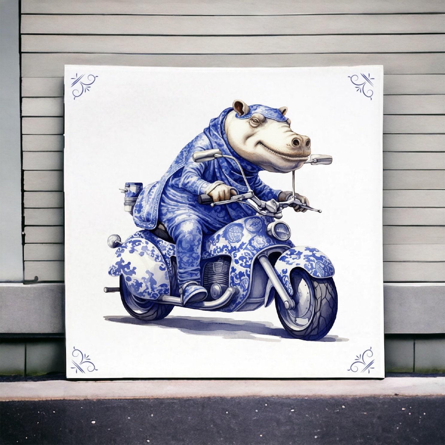 Delft Blue, Delft Blue Ceramic Tile, Delft Blue Motorcycle Hippopotamus ...