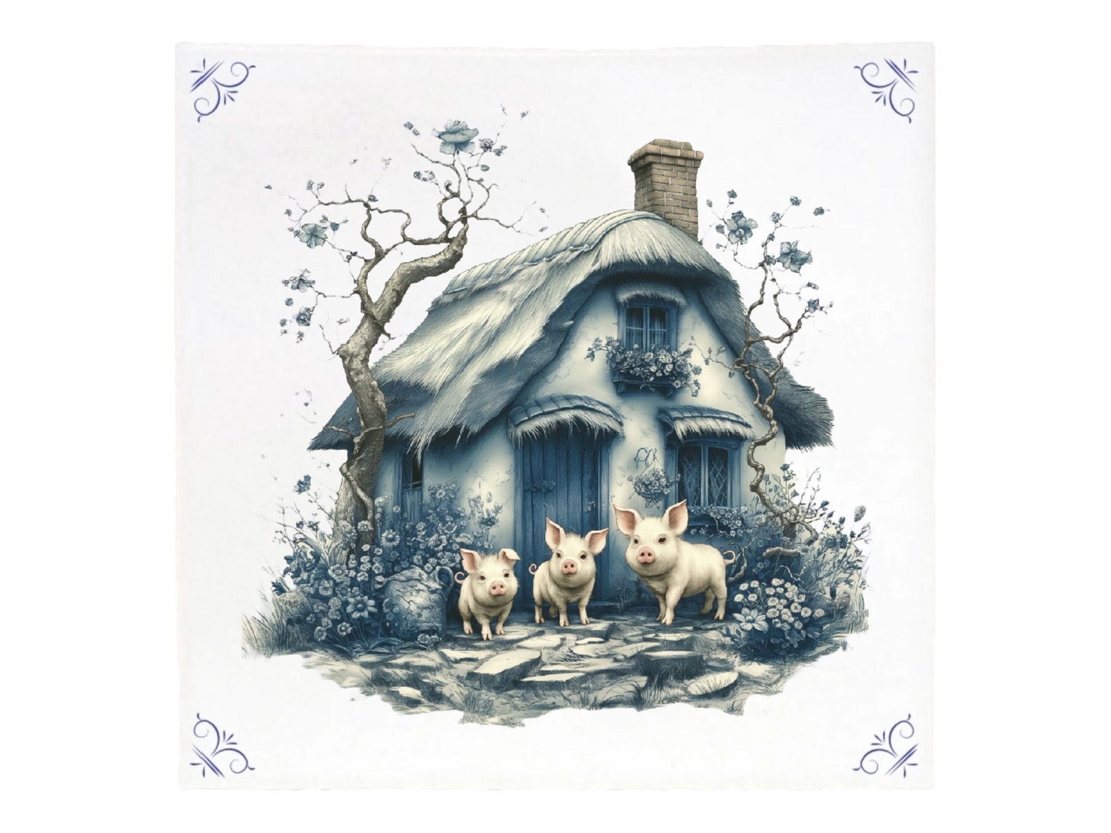 Pig, Tile, Delft Blue, Delft Blue Tile, Royal Blue, Three Little Pigs ...