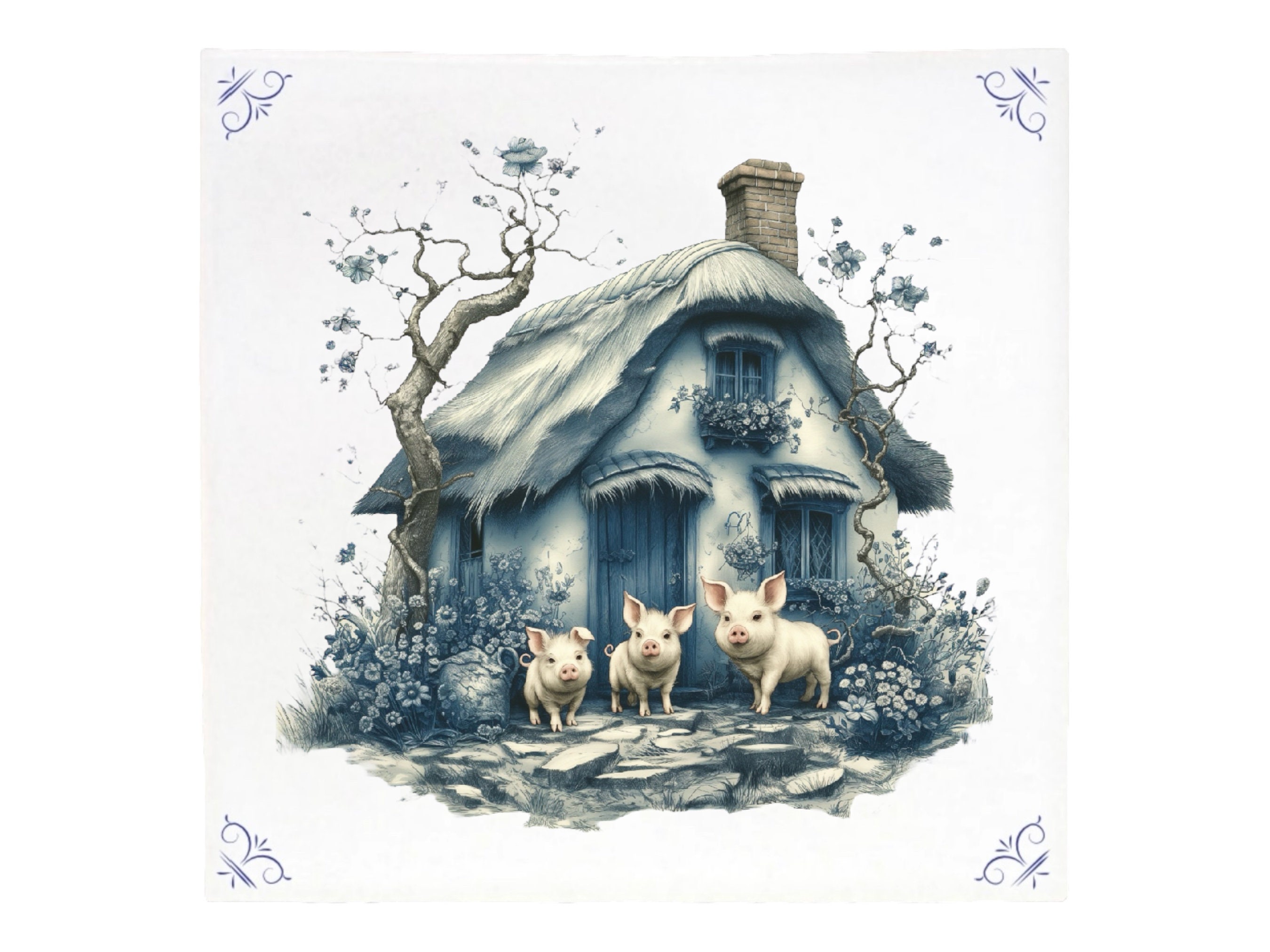 Pig, Tile, Delft Blue, Delft Blue Tile, Royal Blue, Three Little Pigs ...
