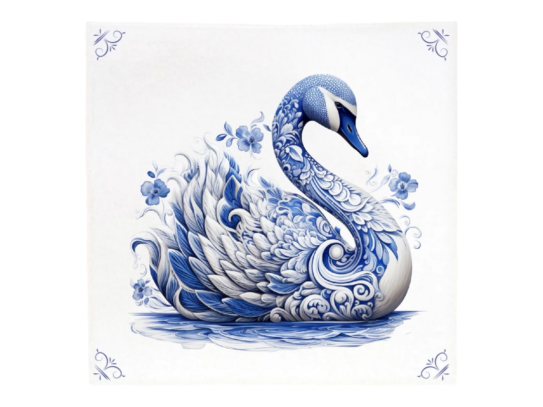 Delft Blue, Delft Blue Ceramic Tile, Delft Blue Swan, Swan Tile, Swan ...