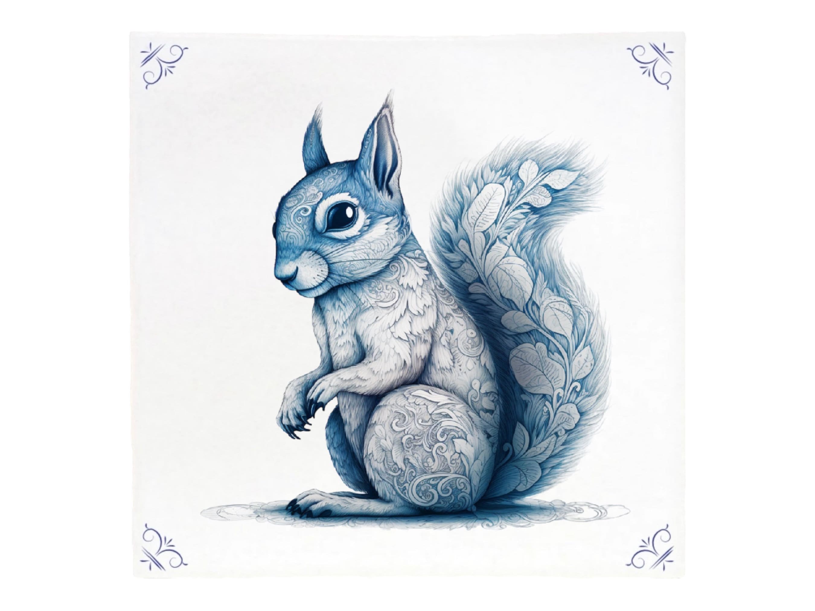 Squirrel, Tile, Squirrel Gift, Squirrel Tile, Animal Tile, Delft Blue ...