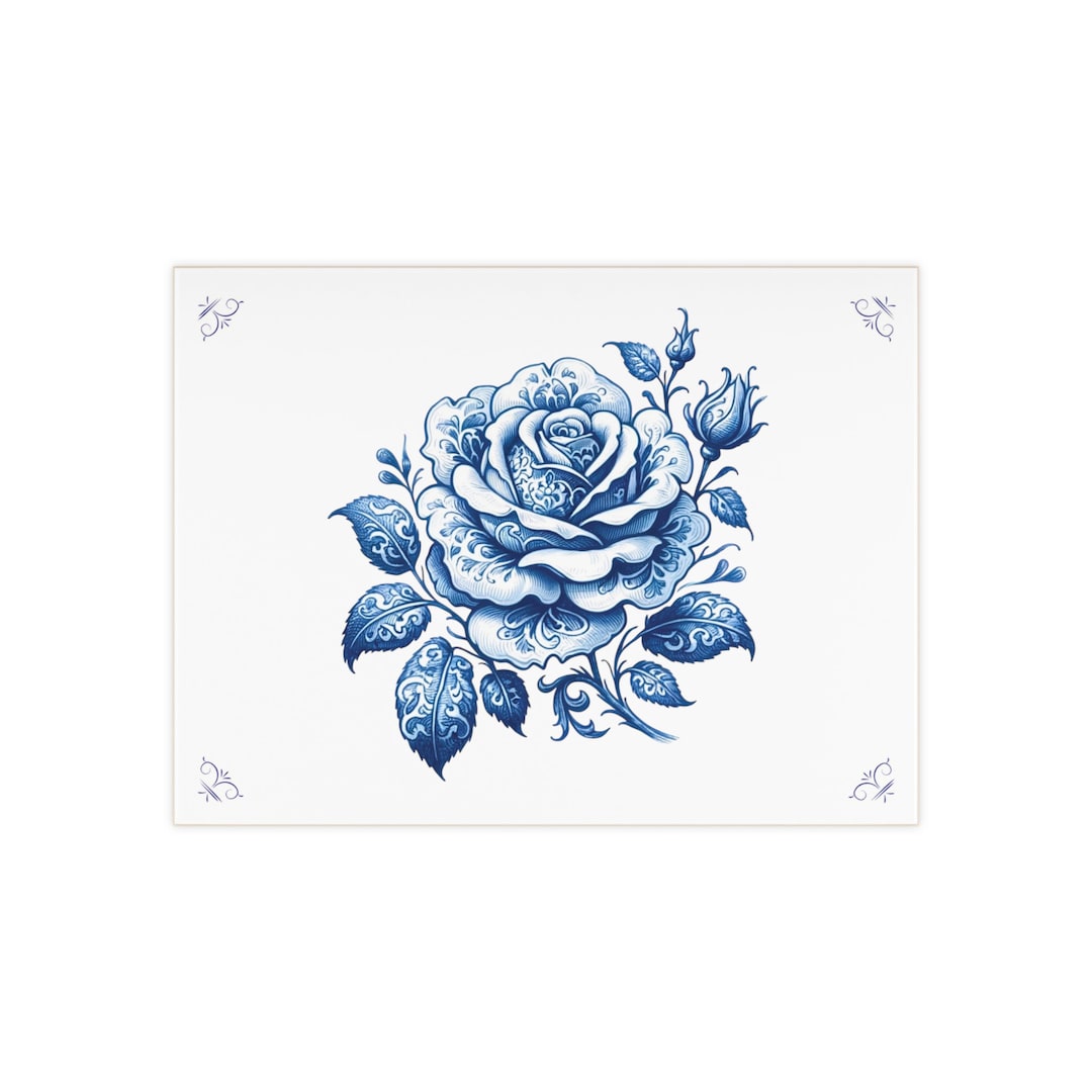 Rose, Ceramic Tile, 6" X 8", Delft Blue Tile, - Etsy