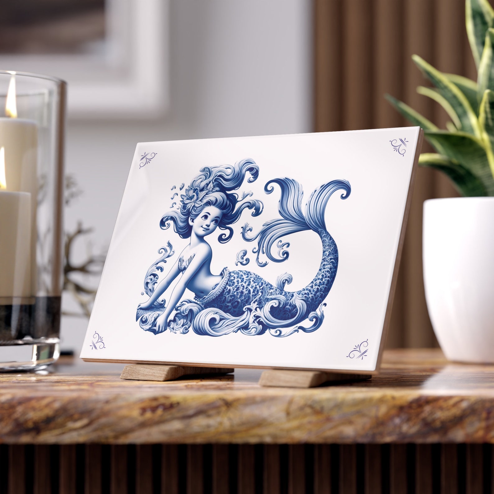 Mermaid, Delft Blue Tile, Ceramic Tile, 6" X 8", Delft Blue, Wall Art ...