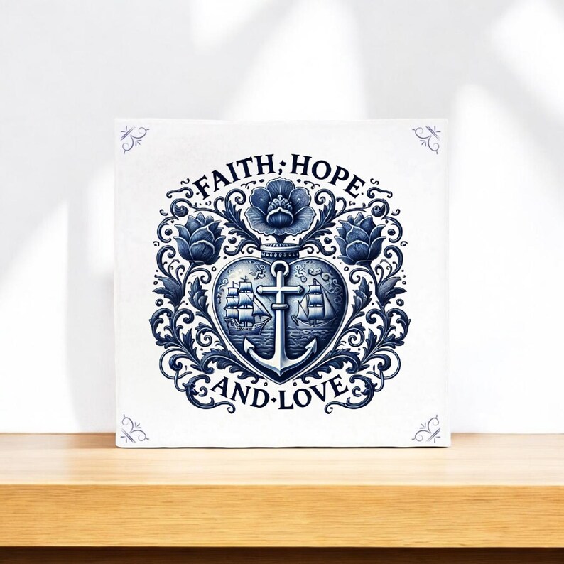Faith Hope Love, Tile, Delft Blue, Kitchen Tile, Bathroom Tile, Wall ...
