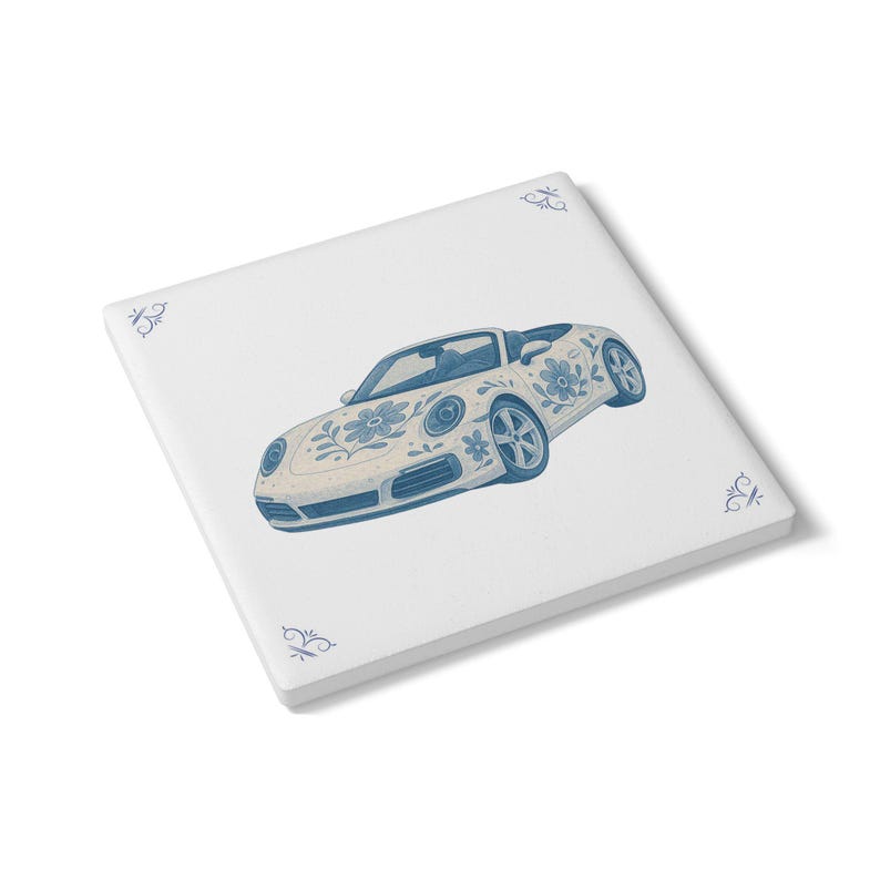 Porsche 911, 3.94" X 3.94", Delft Blue, Ceramic Tile, Gift for Porsche ...