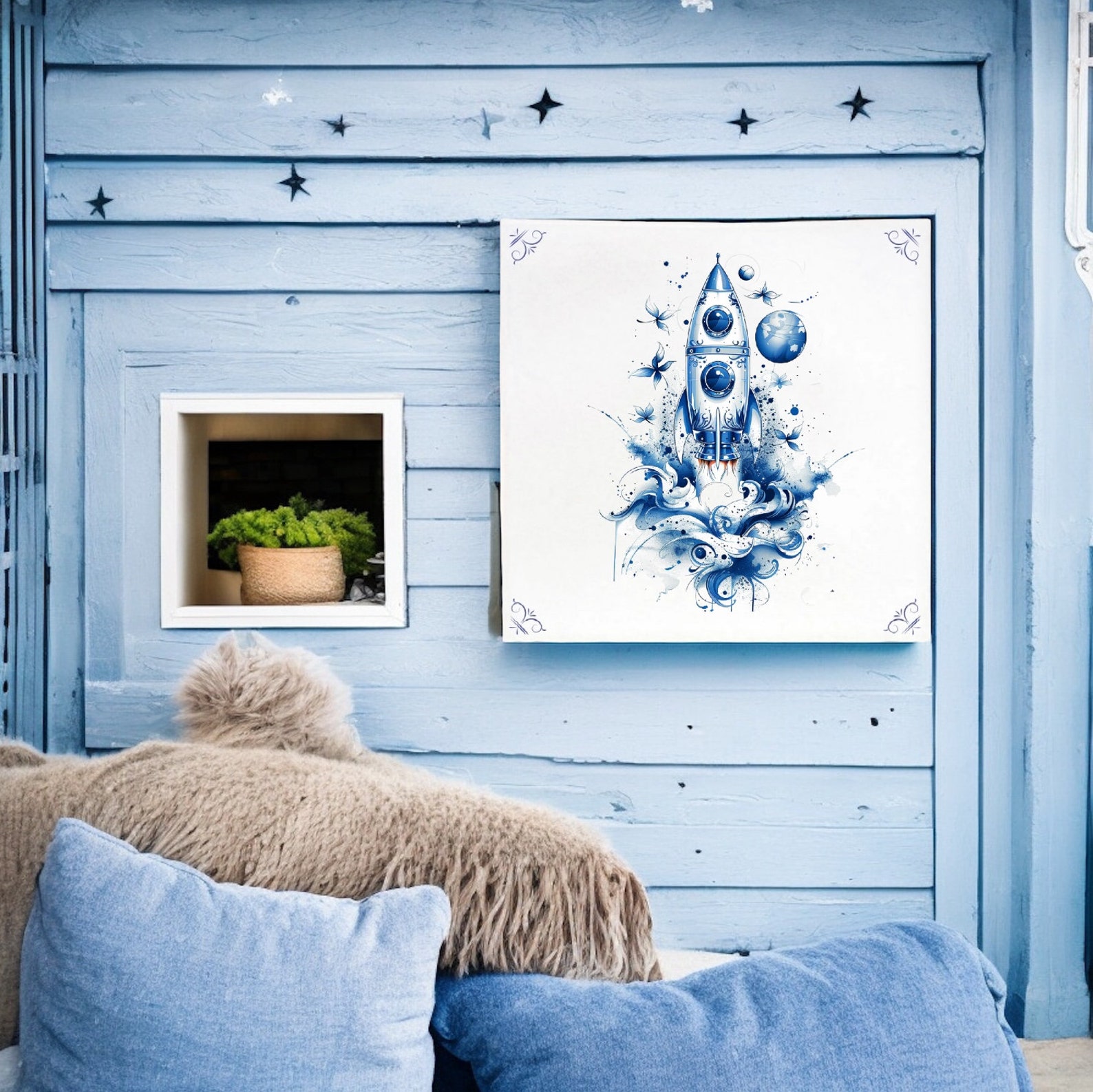 Rocket, Tile, Delft Blue, Kitchen Tile, Bathroom Tile, Wall Art ...
