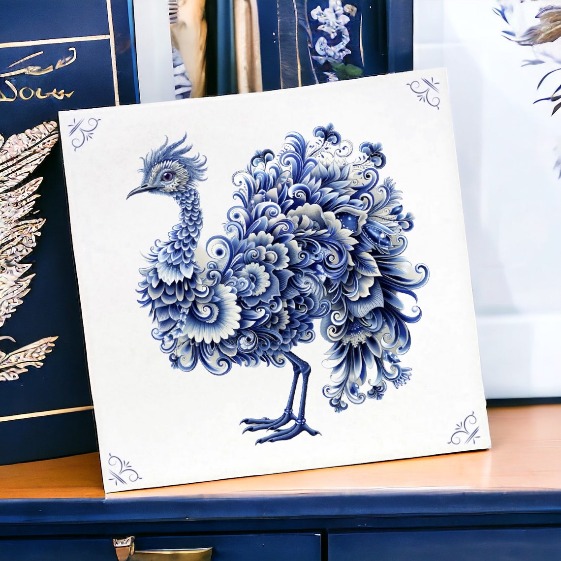 Delft Blue Ostrich, Delft Blue, Tile, Delft Blue Tiles, Animal Tile ...