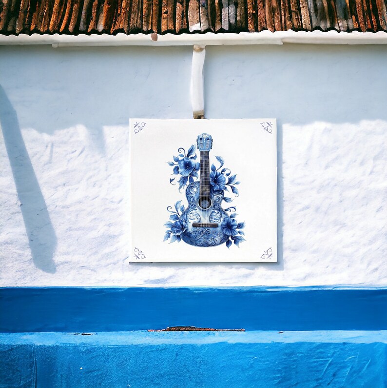Guitar, Tile, Delft Blue, Delft Blue Tile, Royal Blue, Music, Gift for ...