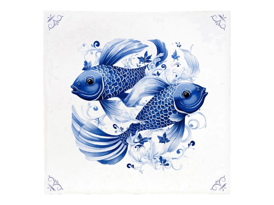 Fish, Tile, Delft Blue, Kitchen Tile, Bathroom Tile, Wall Art, Pisces ...