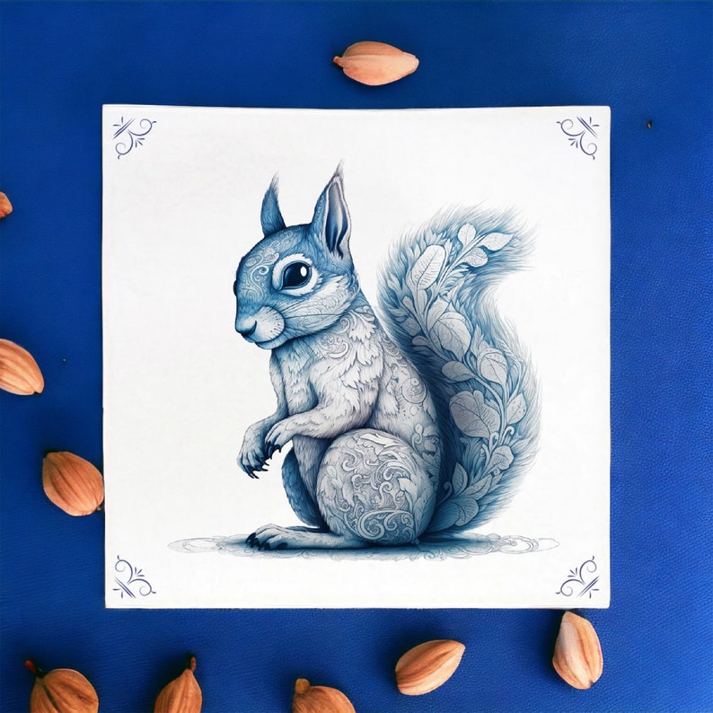 Squirrel, Tile, Squirrel Gift, Squirrel Tile, Animal Tile, Delft Blue ...