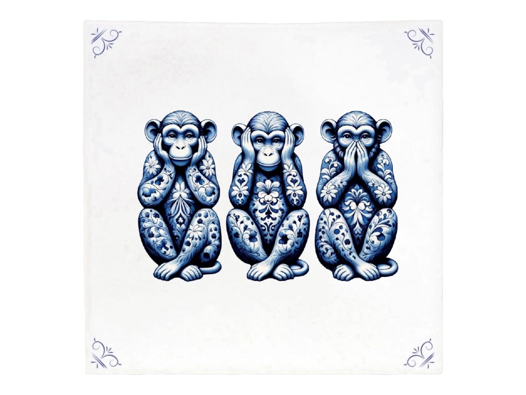 Monkey, Tile, Delft Blue, Chimp, Chimpanzee, Kitchen Decor, Bathroom ...
