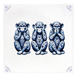 Monkey, Tile, Delft Blue, Chimp, Chimpanzee, Kitchen Decor, Bathroom ...