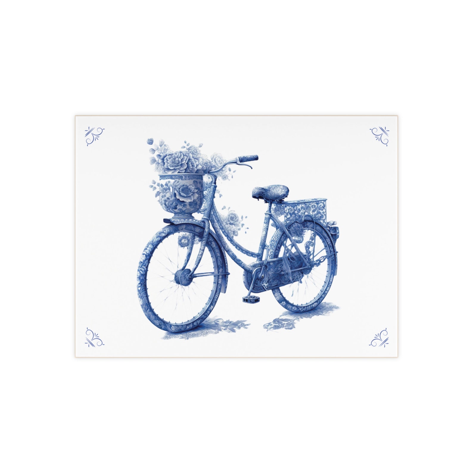 Bicycle Ceramic Tile, 6" X 8", Delft Blue, Delft Blue Tile, Bicycle ...