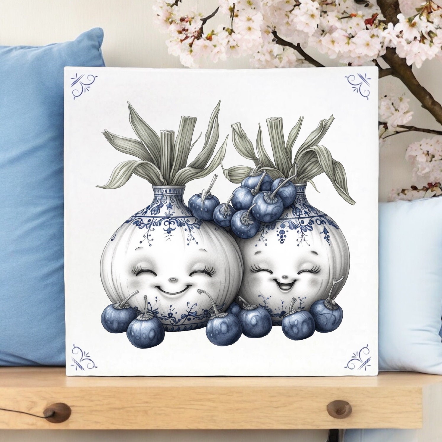 Garlic, Tile, Delft Blue, Herbs, Kitchen Herbs, Kitchen Tile, Bathroom ...