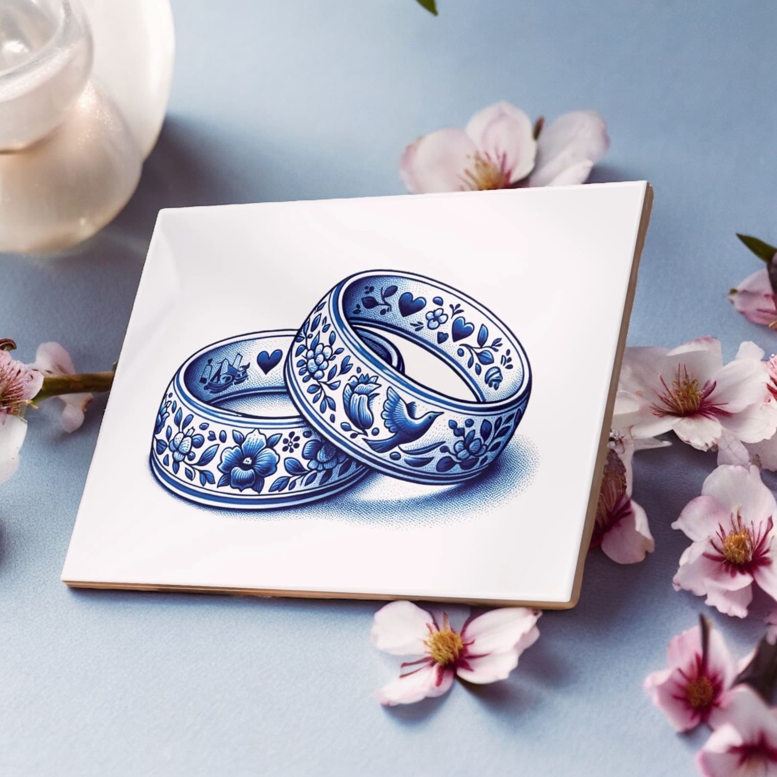 Wedding Ring, Tile, Ceramic Tile, 6" X 8", Delft Blue, Delft Blue Tile ...