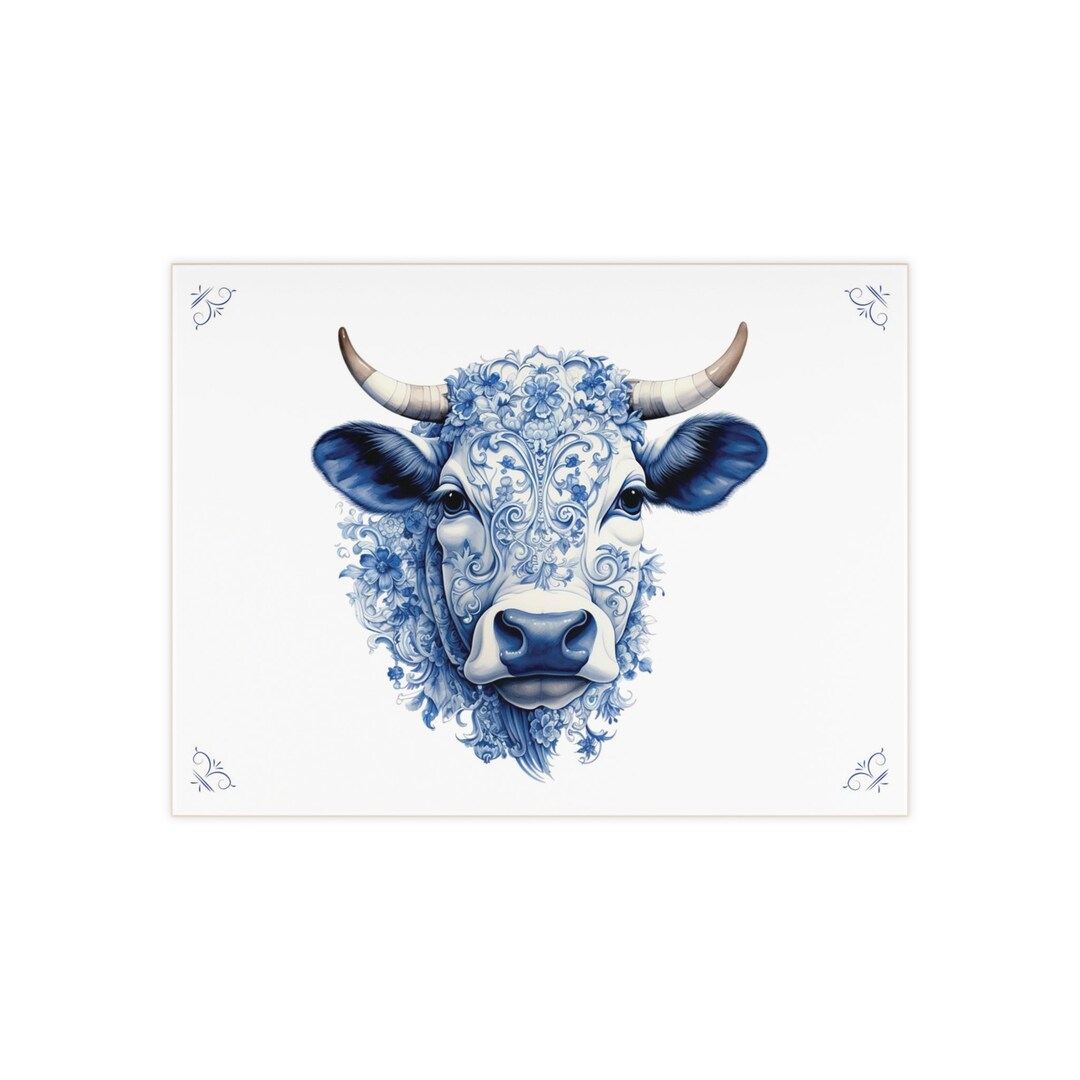 Cow Ceramic Tile, 6 X 8, Delft Blue, Delft Blue Tile, Cow, Dutch Cow ...