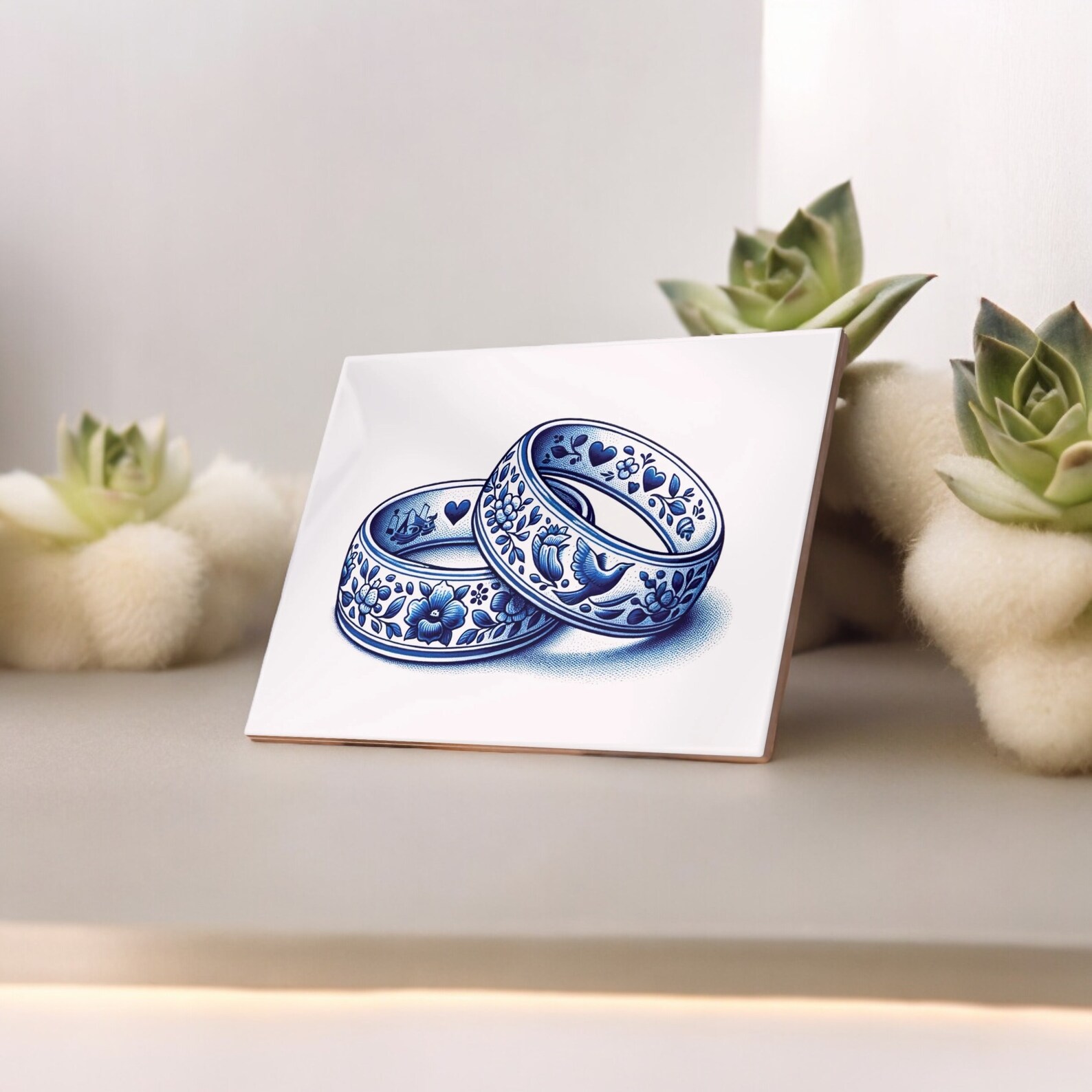 Wedding Ring, Tile, Ceramic Tile, 6" X 8", Delft Blue, Delft Blue Tile ...