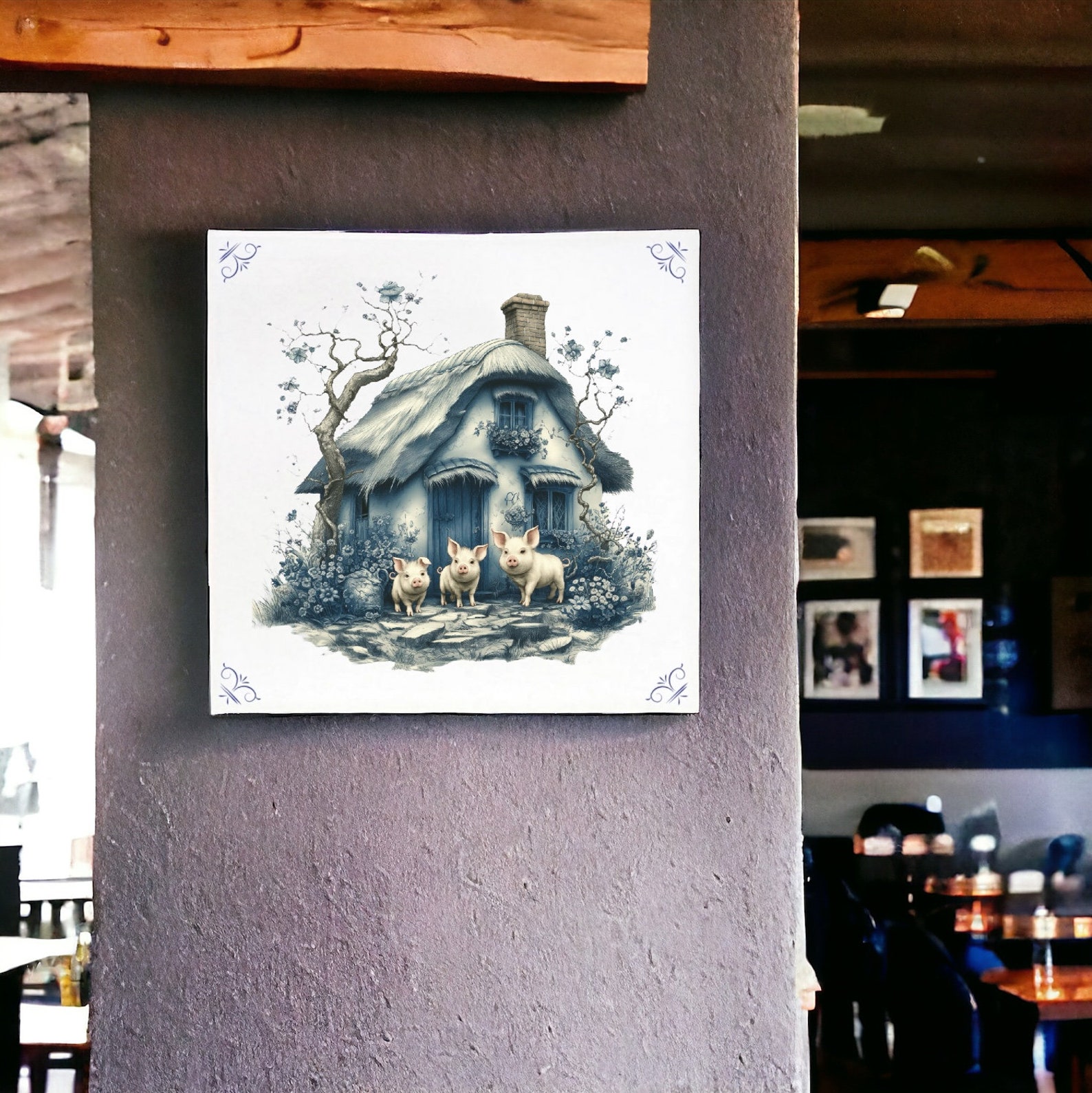 Pig, Tile, Delft Blue, Delft Blue Tile, Royal Blue, Three Little Pigs ...