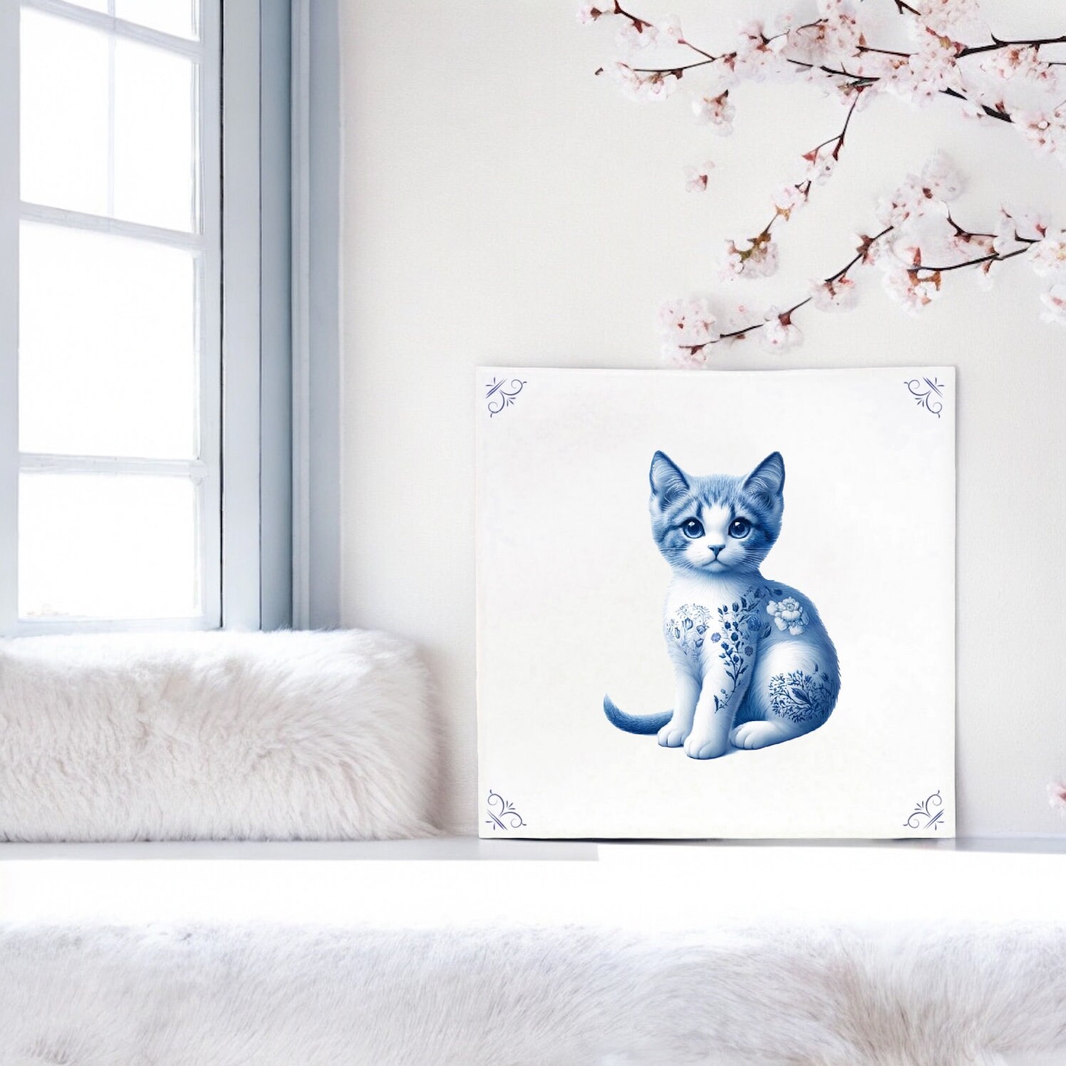 Kitten, Cat, Tile, Delft Blue, Kitchen Tile, Bathroom Tile, Wall Art ...