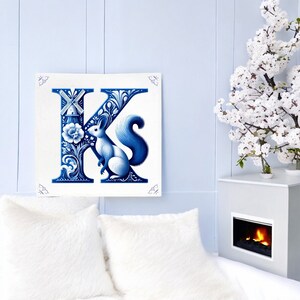 Alphabet, Initial K, Alphabet Tile, Squirrel, Tile, Delft Blue, Kitchen ...