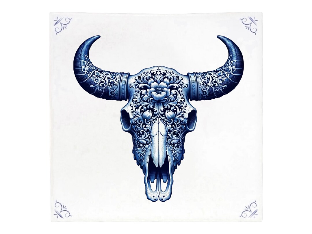 Cow Skull, Tile, Delft Blue, Delft Blue Tile, Cow, Skull, Kitchen ...