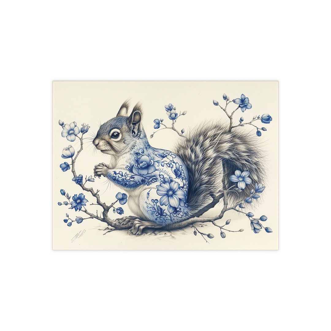 Squirrel Ceramic Tile, 6" X 8", Delft Blue, Delft Blue Tile, Squirrel ...