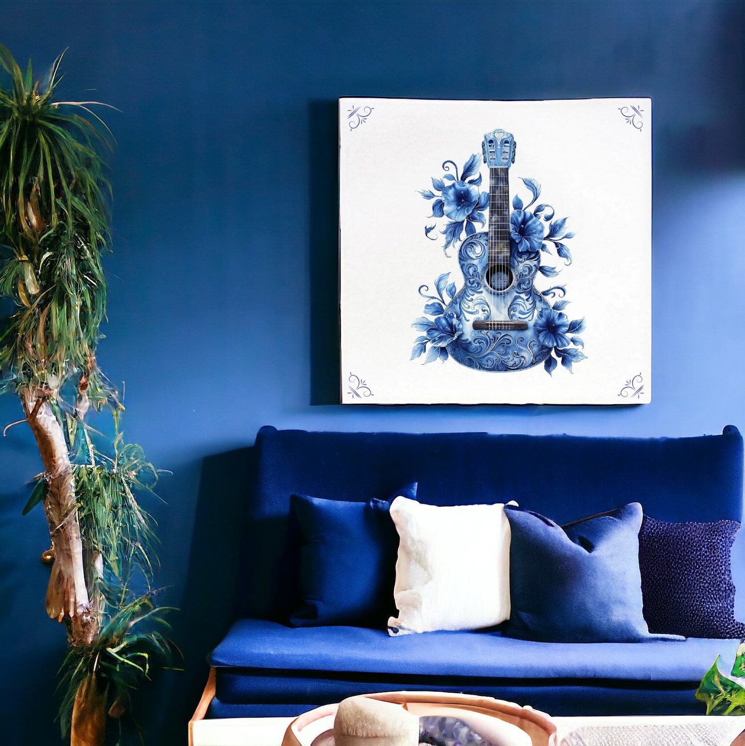 Guitar, Tile, Delft Blue, Delft Blue Tile, Royal Blue, Music, Gift for ...