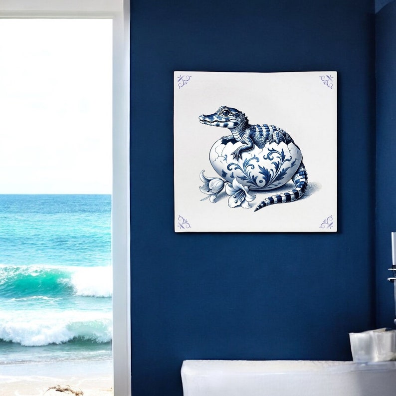 Crocodile, Tile, Delft Blue, Delft Blue Tile, Royal Blue, Kitchen Tile ...
