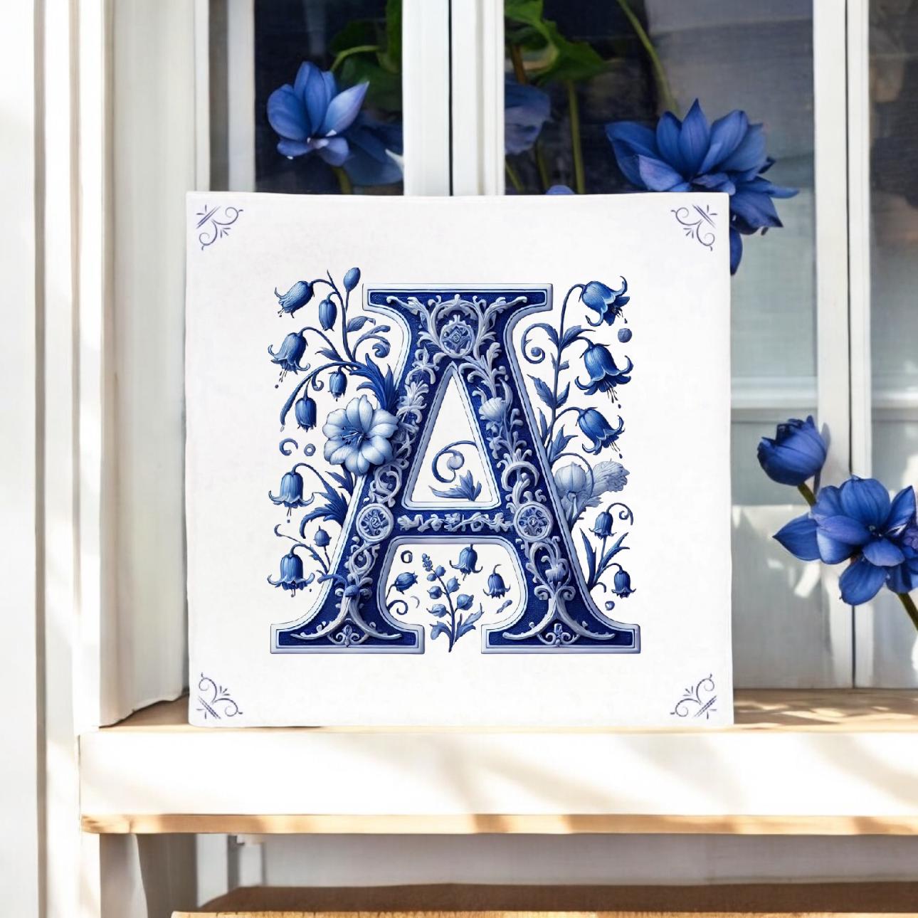 Alphabet, Initial A, Alphabet Tile, Tile, Delft Blue, Kitchen Tile ...