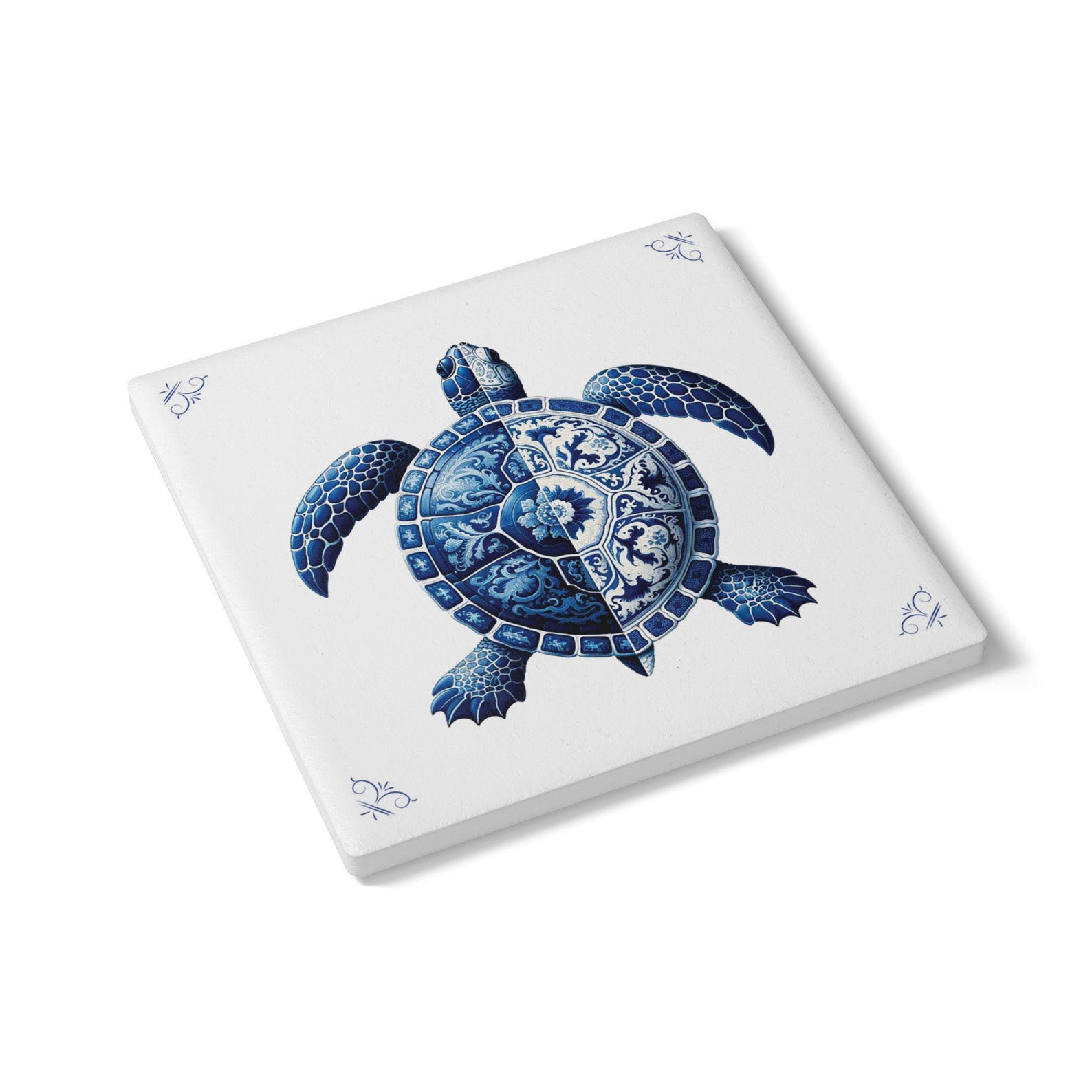 3.94" X 3.94", Turtle, Delft Blue, Ceramic Tile, Delft Blue Tile ...