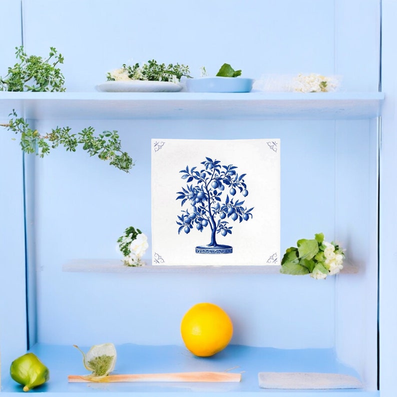 Lemon Tree, Lemon, Tile, Delft Blue, Flower, Kitchen Tile, Bathroom ...