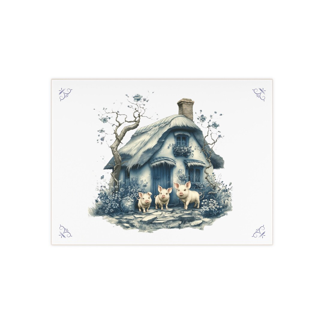 Three Little Pigs, Delft Blue Tile, Ceramic Tile, 6" X 8", Delft Blue ...