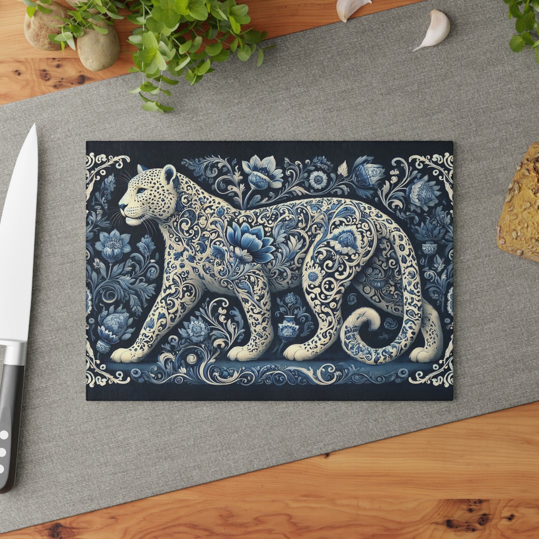 Leopard, Glass Cutting Board, Delft Blue, Cutting Board, Leopard Decor ...