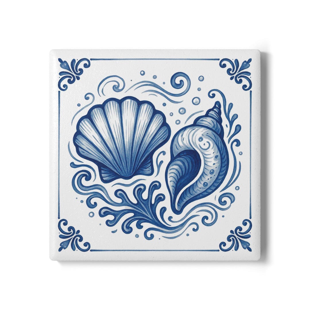 Seashell, 3.94x3.94 Inch, Delft Blue, Ceramic Tile, Delft Blue Tile ...