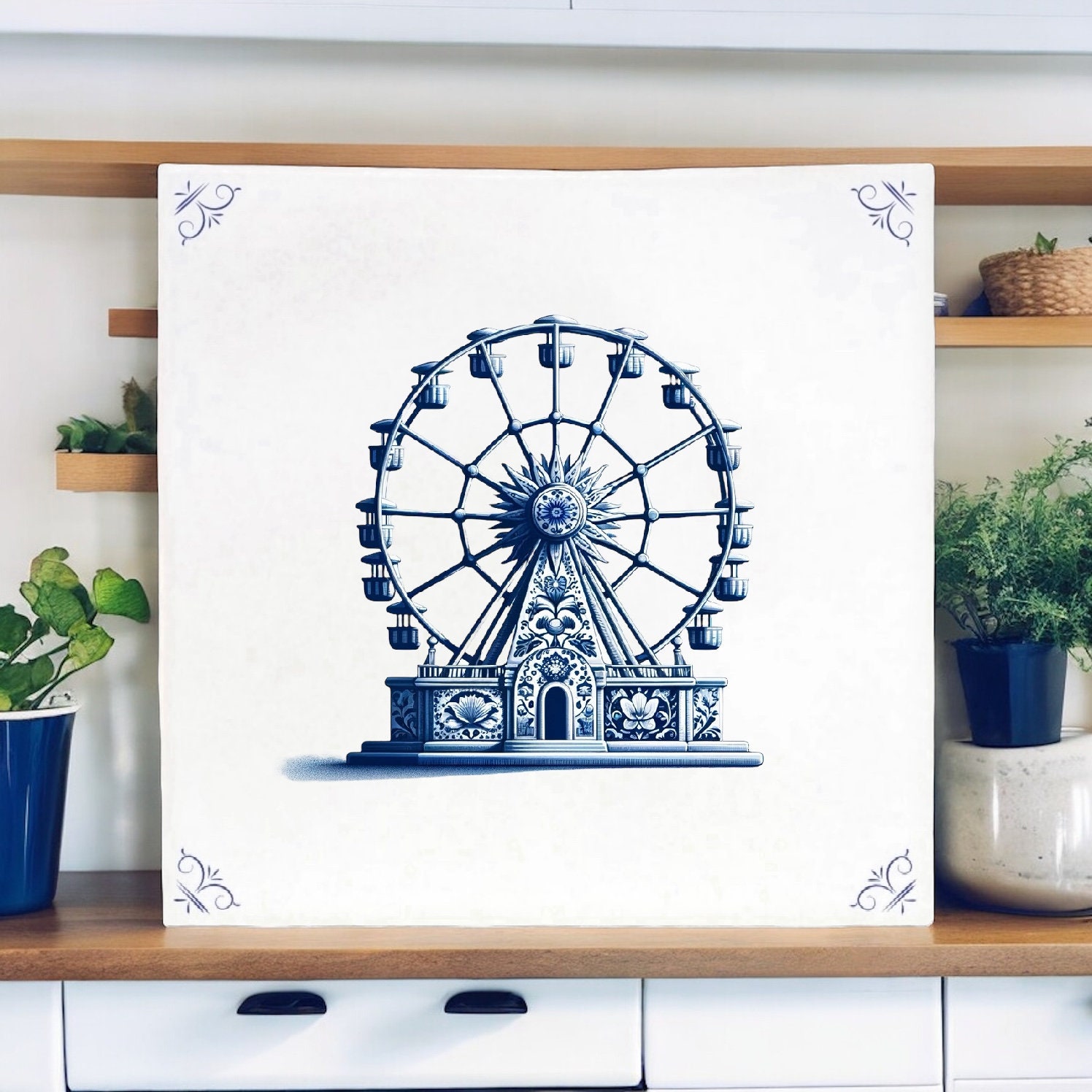 Ferris Wheel, Tile, Delft Blue, Kitchen Tile, Bathroom Tile, Wall Art ...