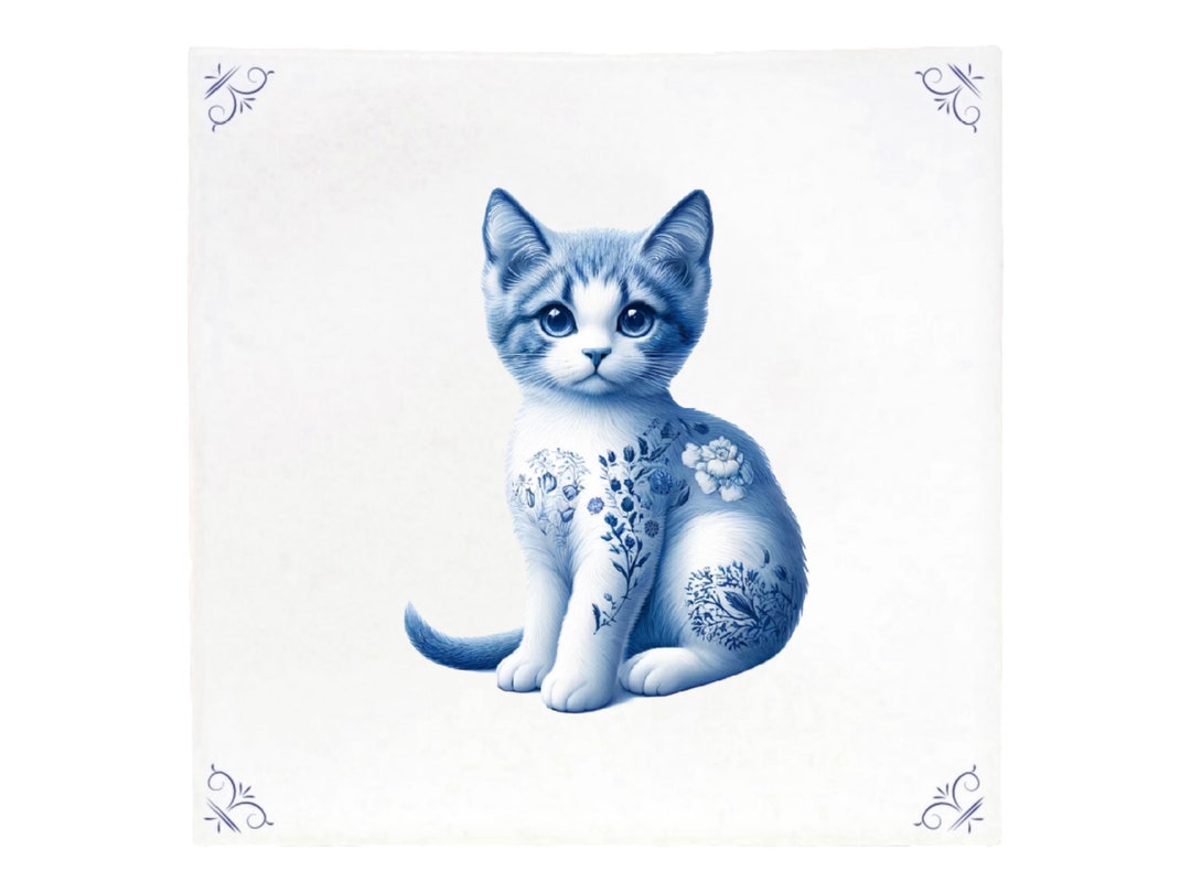 Kitten, Cat, Tile, Delft Blue, Kitchen Tile, Bathroom Tile, Wall Art ...