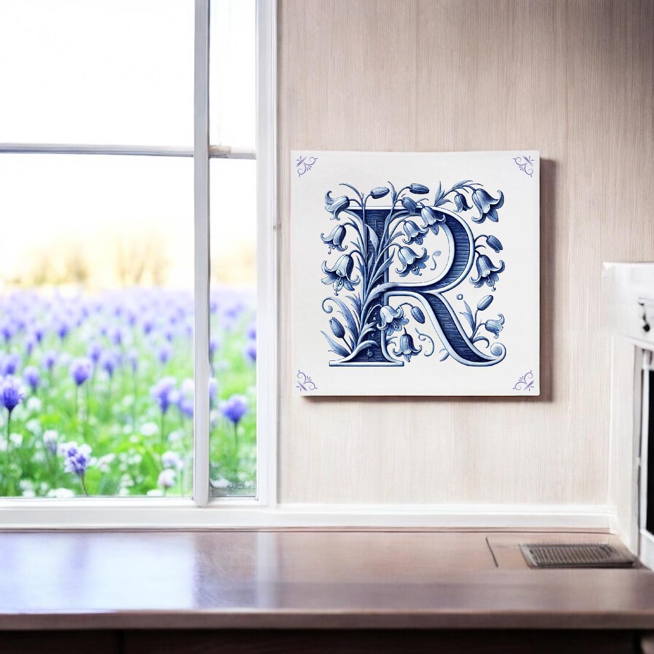Alphabet, Initial R, Alphabet Tile, Tile, Delft Blue, Kitchen Tile ...
