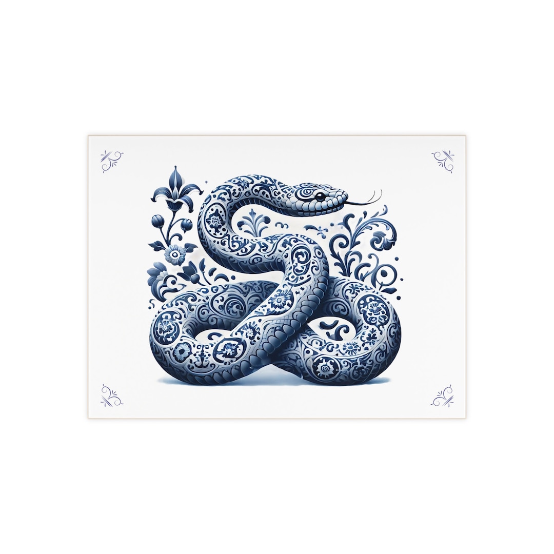 Snake, Ceramic Tile, 6" X 8", Tile, Delft Blue, Ceramic - Etsy