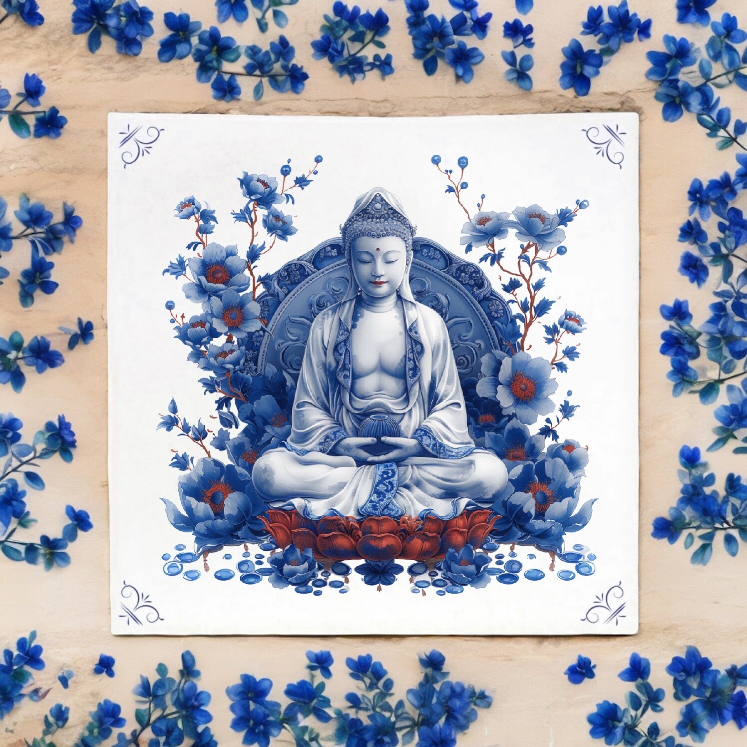 Buddha, Tile, Delft Blue, Kitchen Tile, Bathroom Tile, Wall Art ...