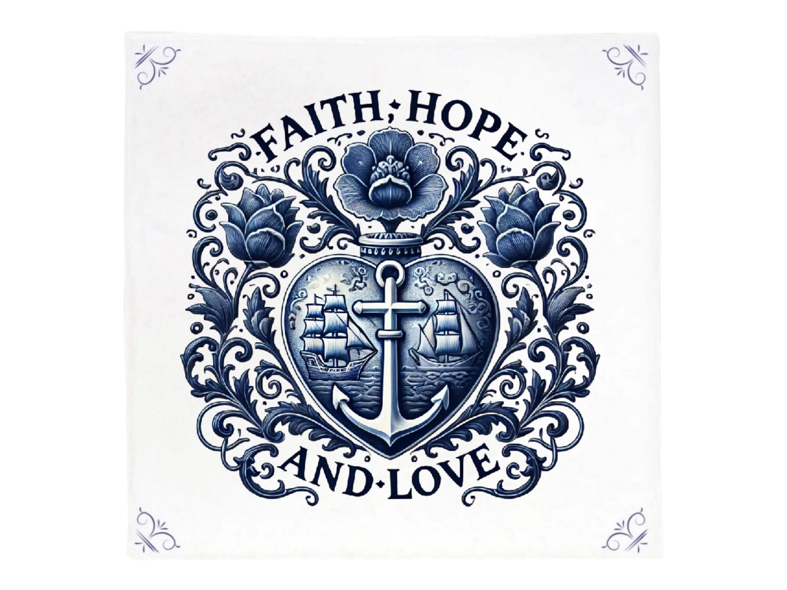 Faith Hope Love, Tile, Delft Blue, Kitchen Tile, Bathroom Tile, Wall ...