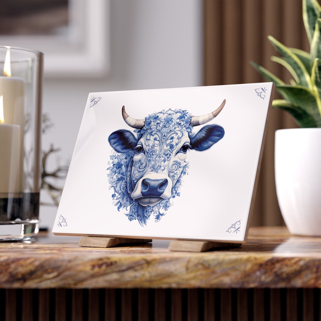 Cow Ceramic Tile, 6" X 8", Delft Blue, Delft Blue Tile, Cow, Dutch Cow ...