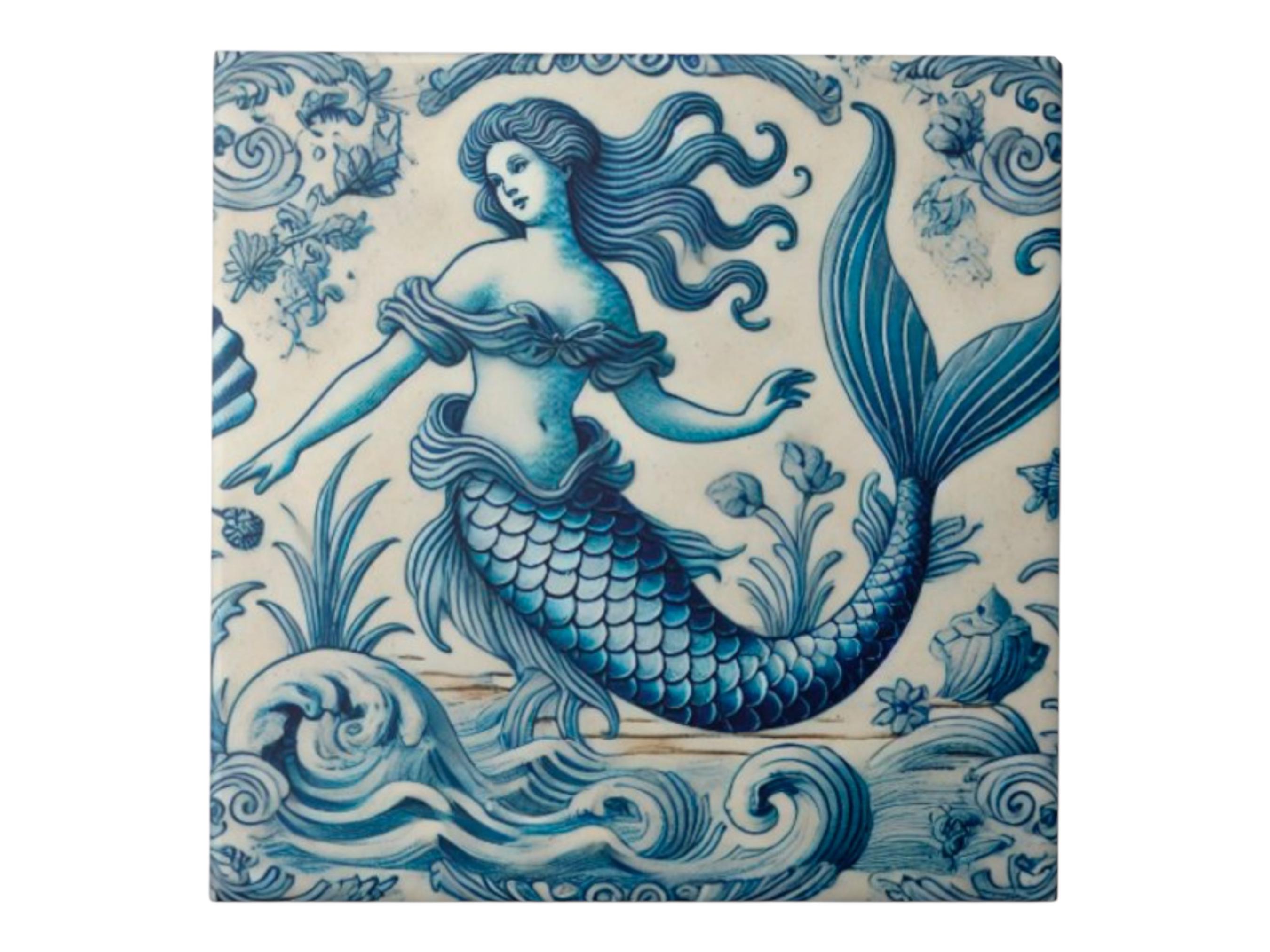 Mermaid, Delft Blue, Delft Blue, Delft Blue Tile, Ceramic Tile, Little ...