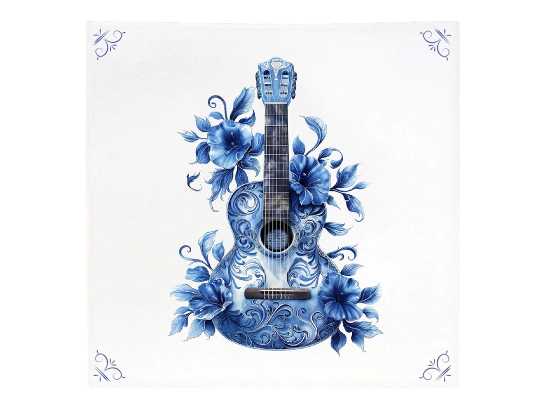 Guitar, Tile, Delft Blue, Delft Blue Tile, Royal Blue, Music, Gift for ...