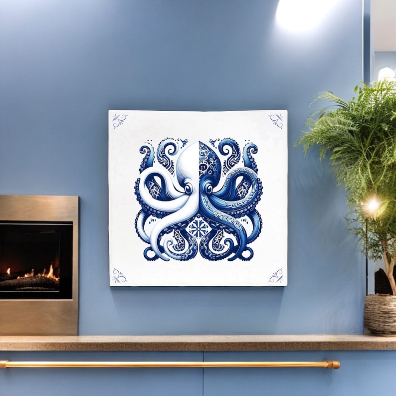 Octopus, Tile, Delft Blue, Kitchen Tile, Bathroom Tile, Wall Art ...