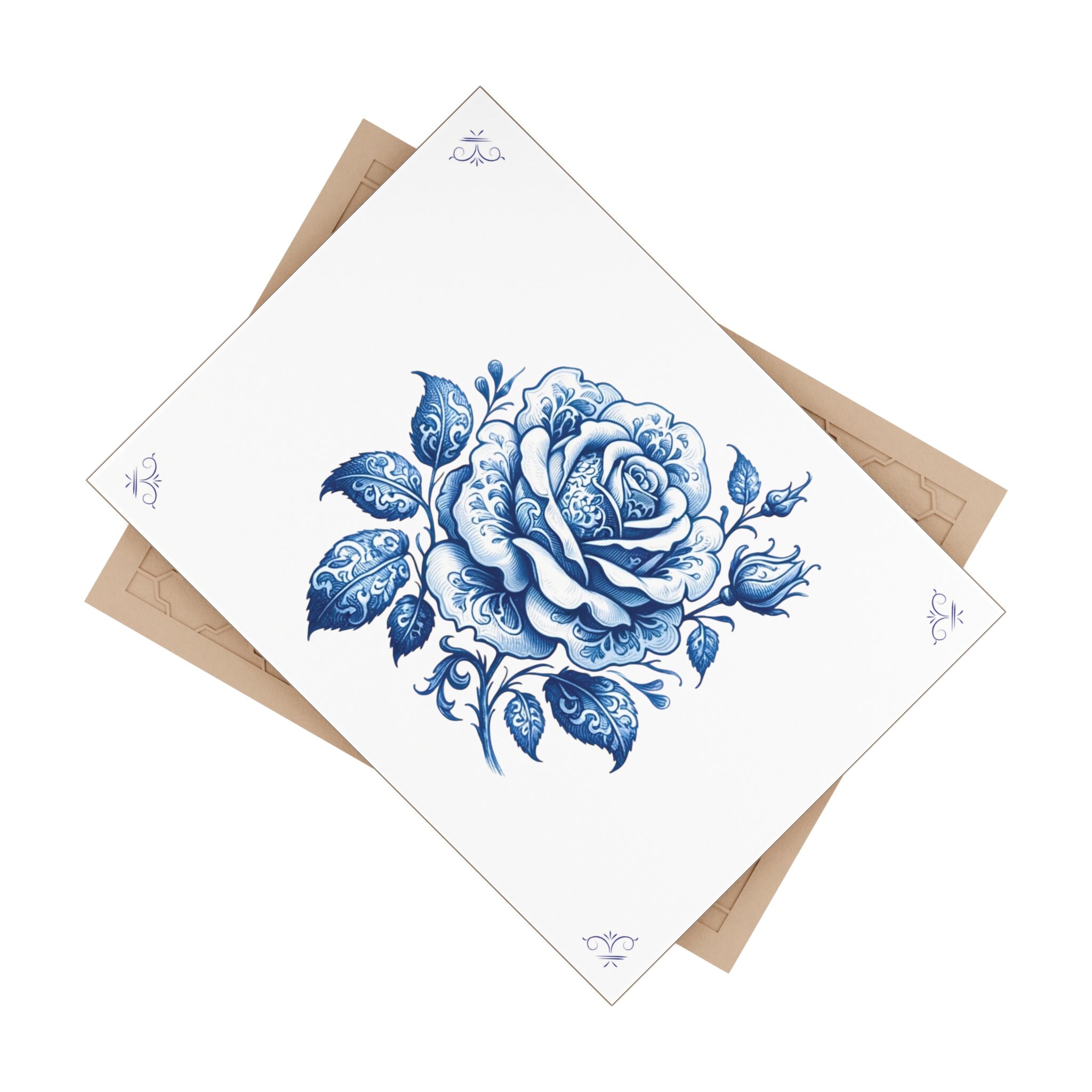 Rose, Ceramic Tile, 6" X 8", Delft Blue Tile, - Etsy