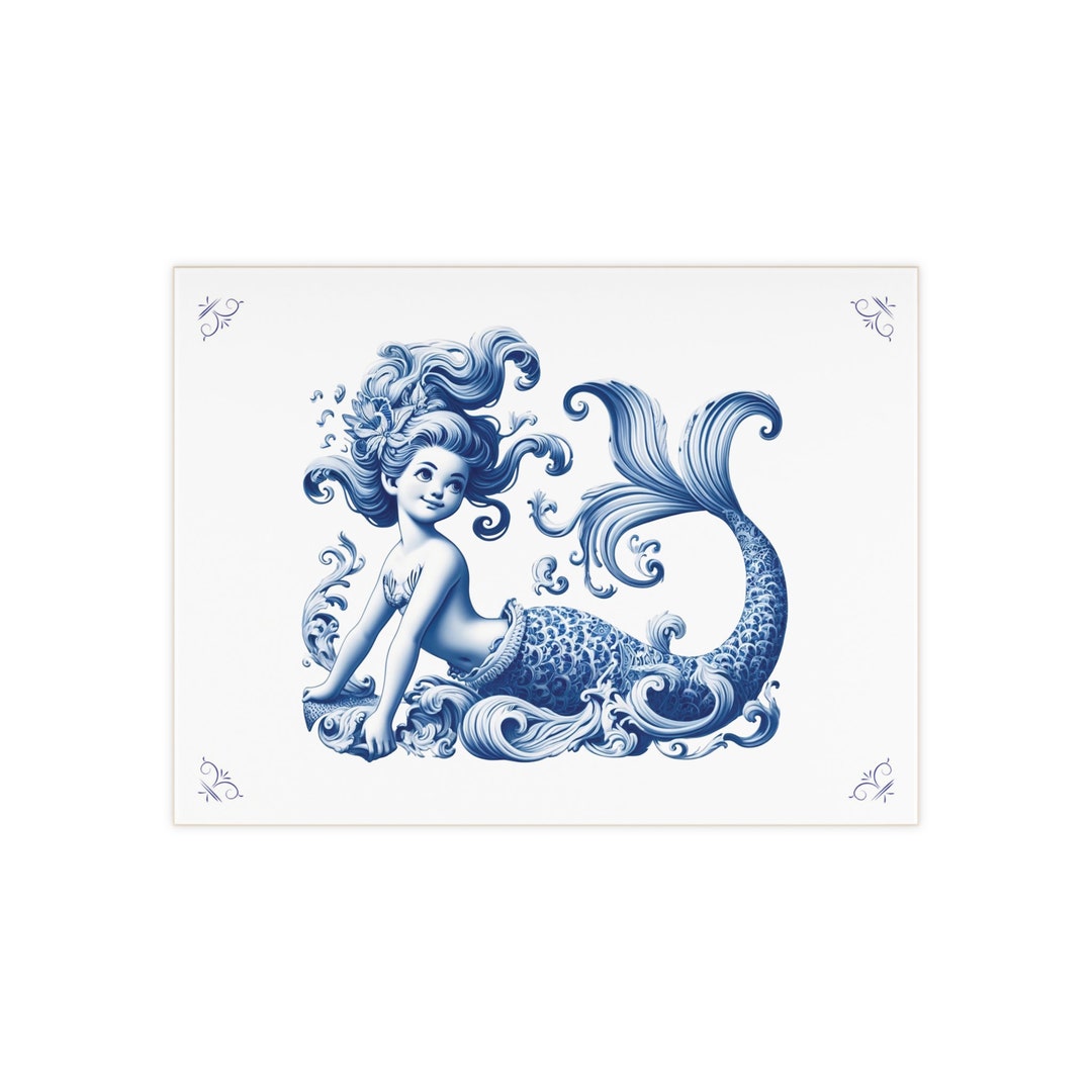 Mermaid, Delft Blue Tile, Ceramic Tile, 6" X 8", Delft Blue, Wall Art ...