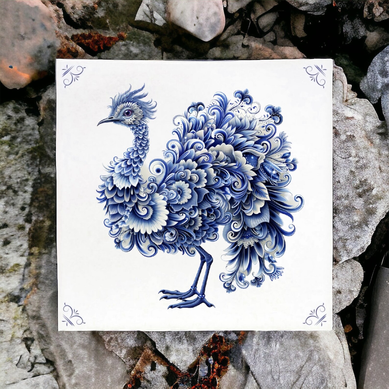 Delft Blue Ostrich, Delft Blue, Tile, Delft Blue Tiles, Animal Tile ...